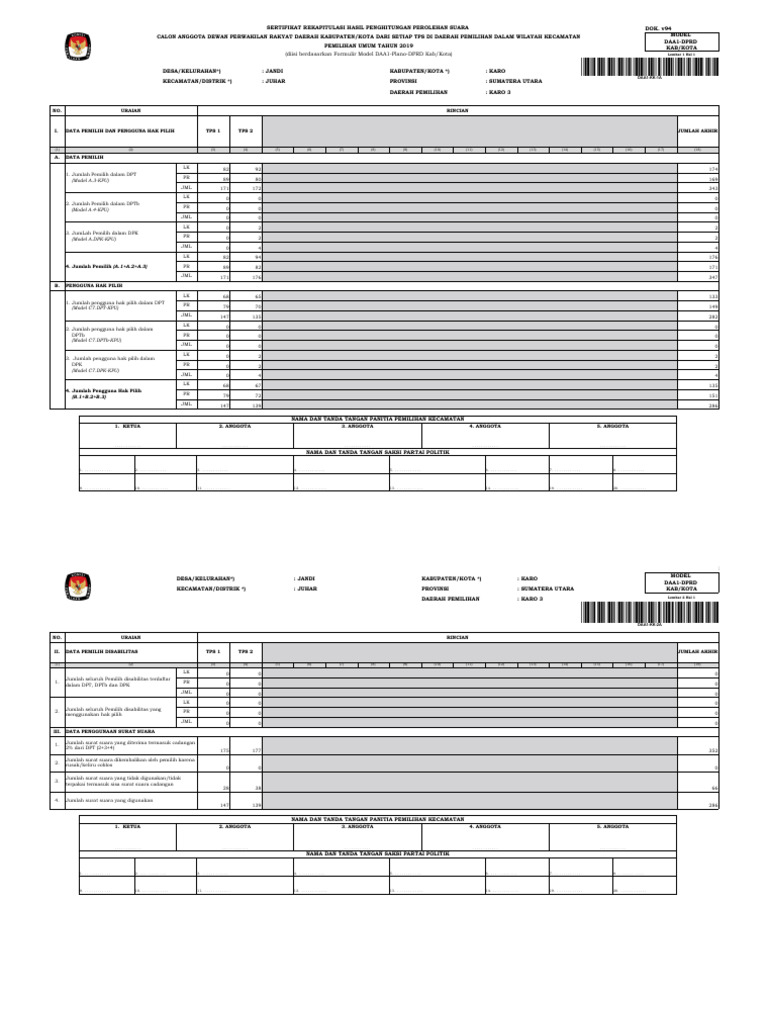 Model Daa1 DPRD Kabkota 8538 Jandi Dapil Karo 3 | PDF