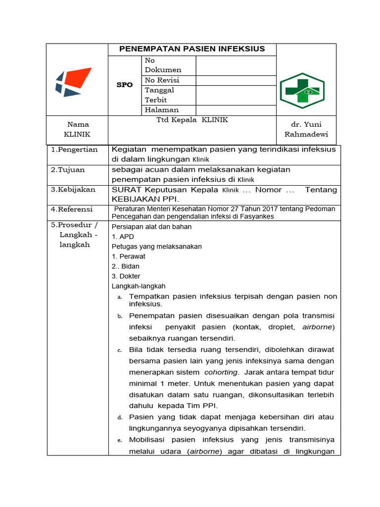 Penempatan Pasien Infeksius | PDF