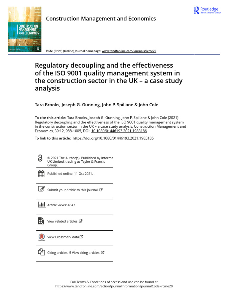 Regulatory Decoupling and The Effectiveness of The ISO 9001 Quality Management System in The ...