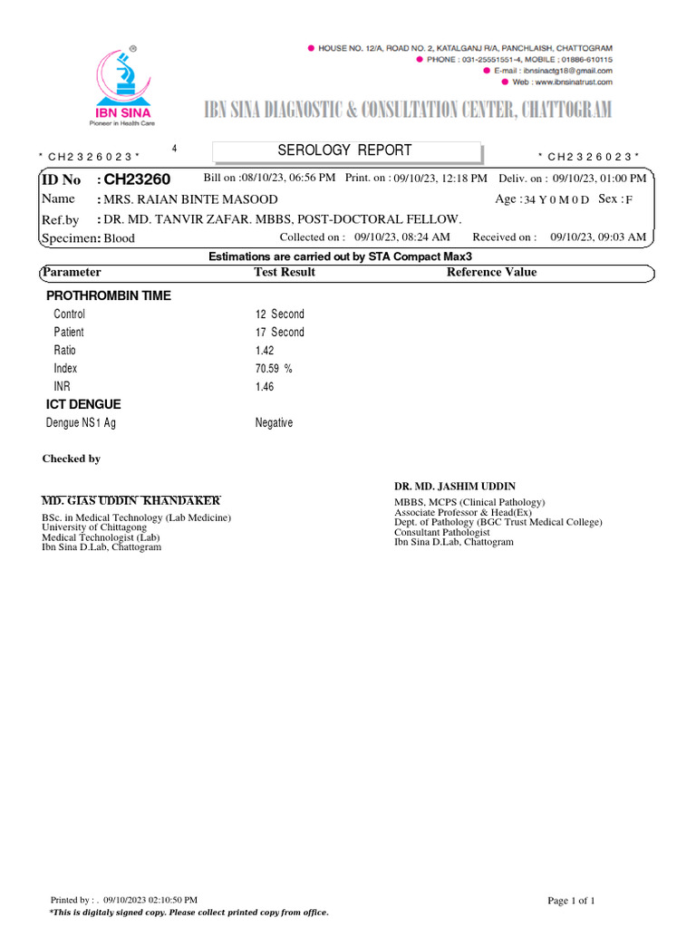 Serology Report for MRS. RAIAN MASOOD | PDF