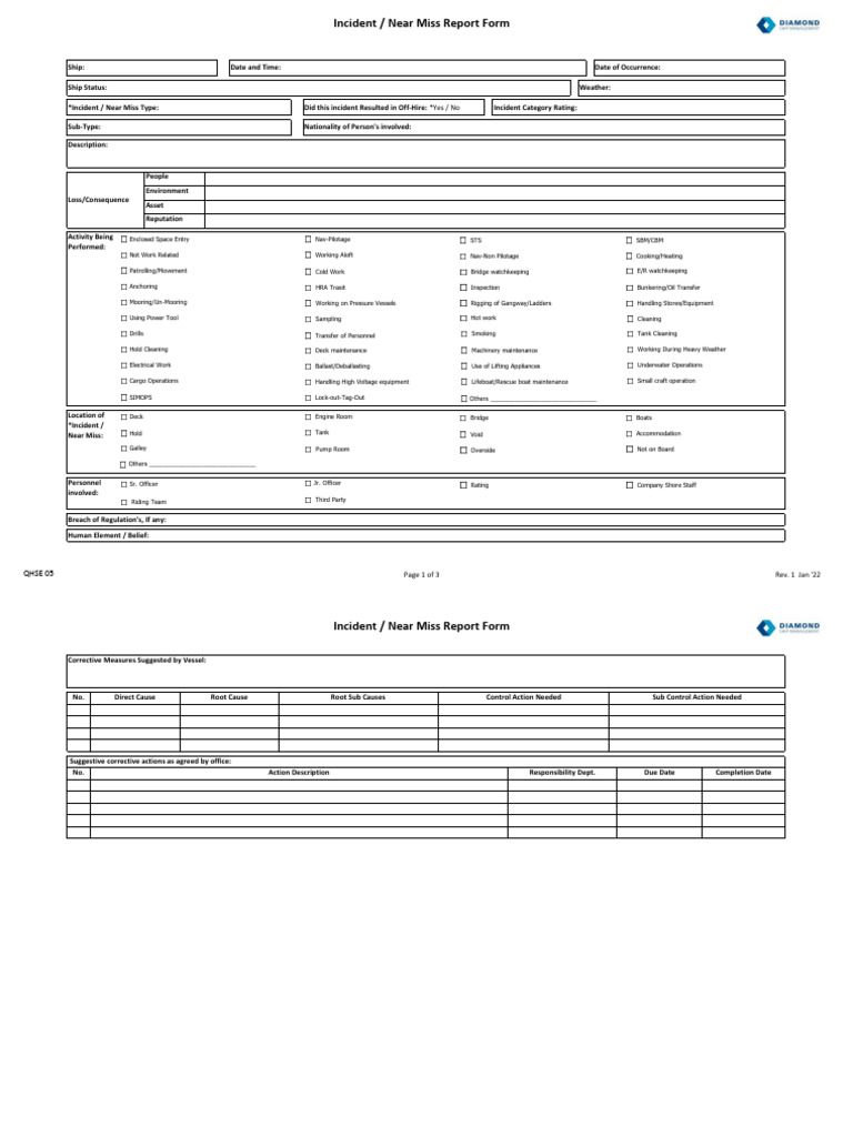 QHSE 05 - Incident Near Miss Report Form1 | PDF | Ships | Shipping