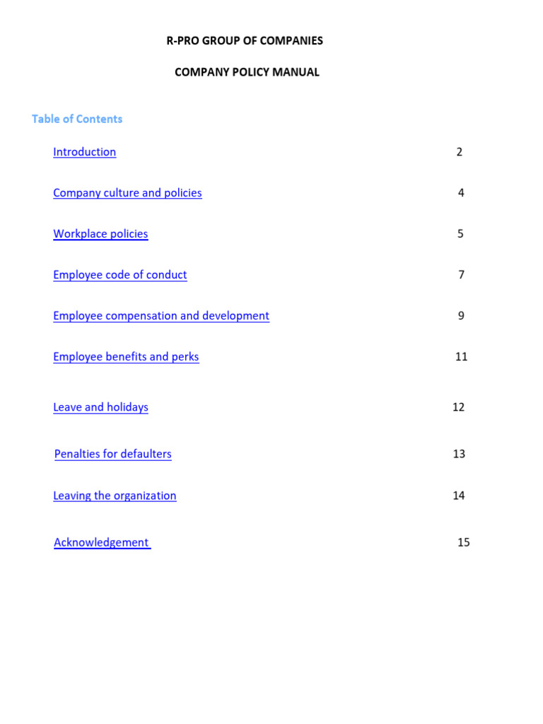 Rpro Group Policy Manual | PDF | Salary | Performance Appraisal