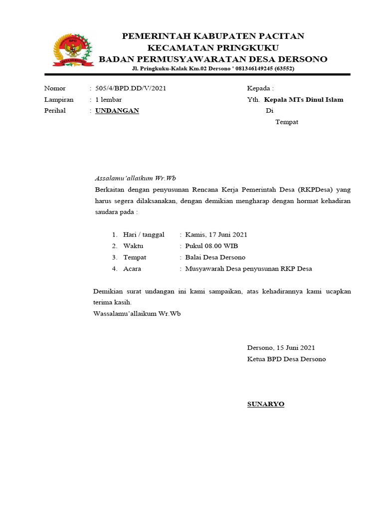 Undangan BPD Musdes | PDF