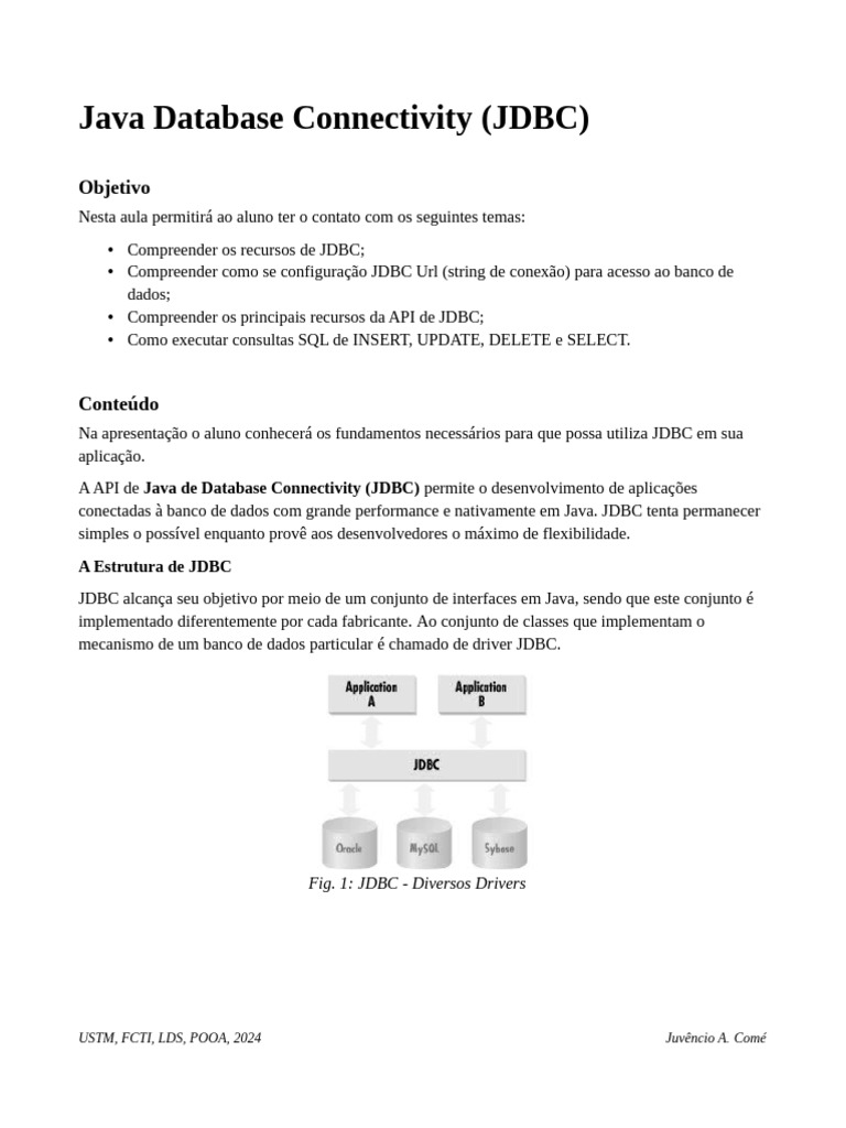 Aula JDBC POOA 2024 | Download grátis PDF | SQL | Java (linguagem de ...