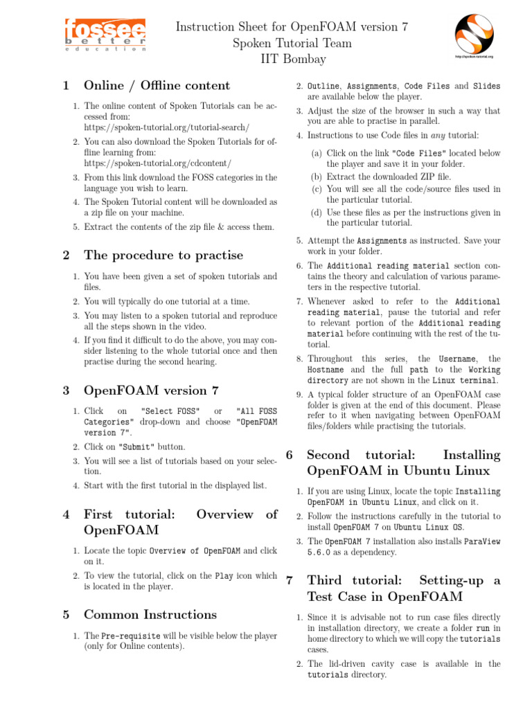 OpenFOAM Version 7 Instruction Sheet English | PDF | Directory (Computing) | Computer File