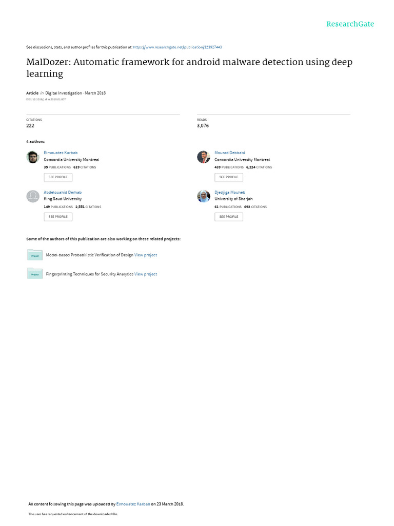 Maldozer: Automatic Framework For Android Malware Detection Using Deep Learning | PDF ...