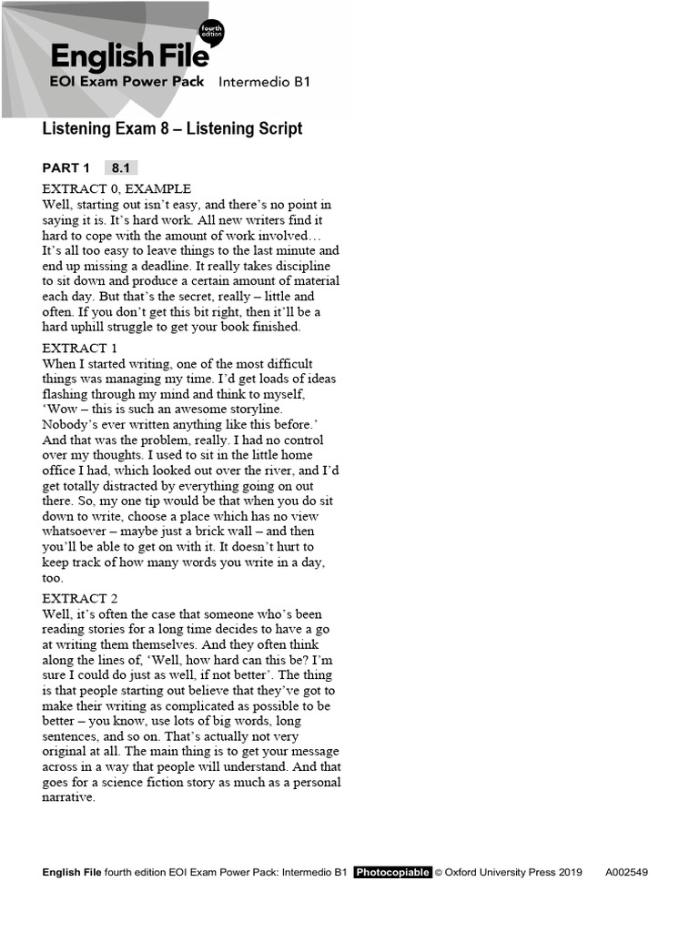 Listening Exam Script for B1 Students | PDF | Movie Theater