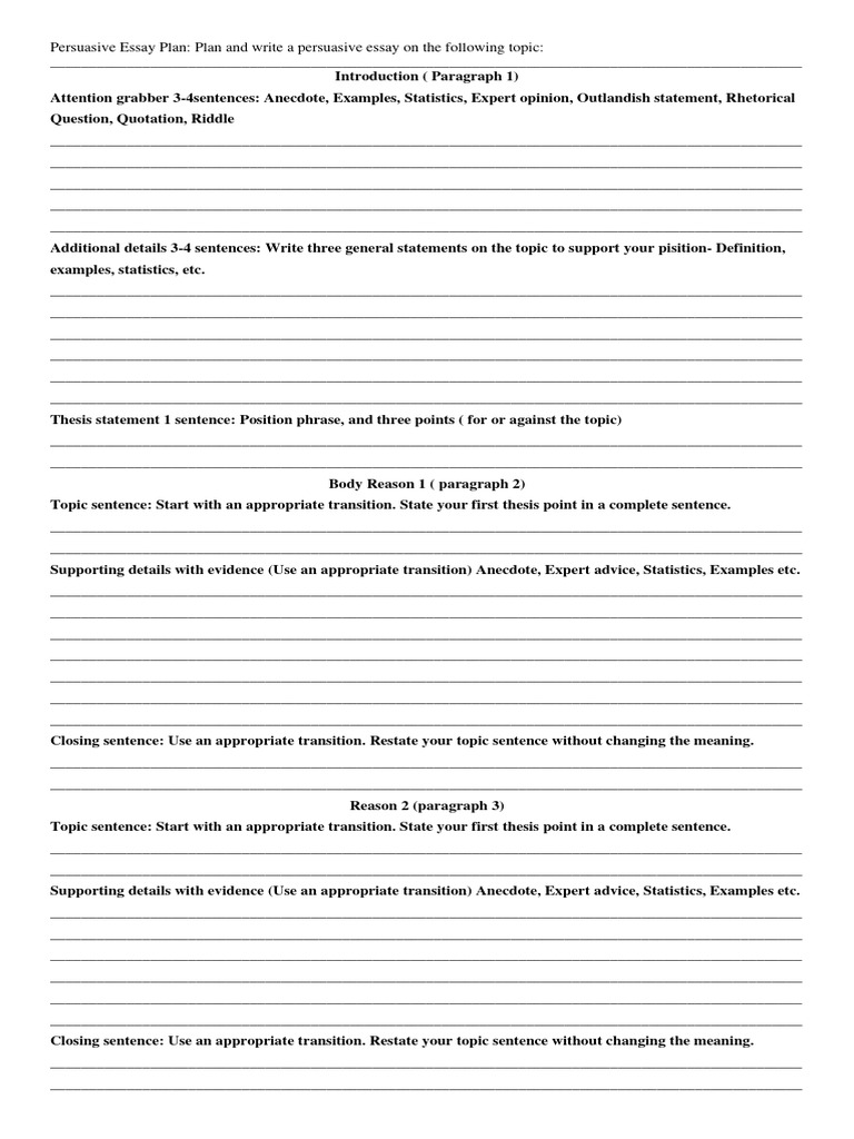 Persuasive Essay Plan Additional Details | PDF | Sentence (Linguistics ...