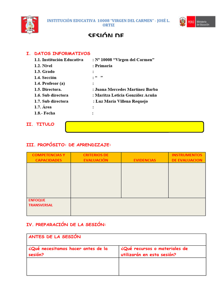 Formato de Sesión Ie 10008 | PDF