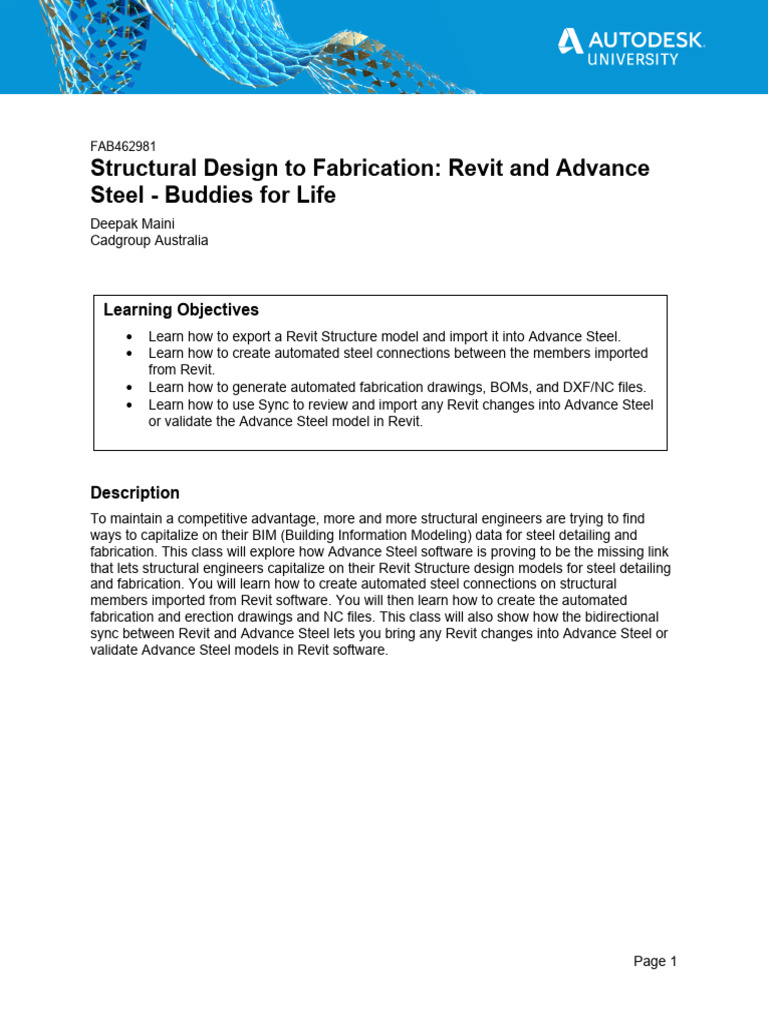 Class Handout Fab462981 Deepak Maini Pdf Autodesk Revit Building Information Modeling 