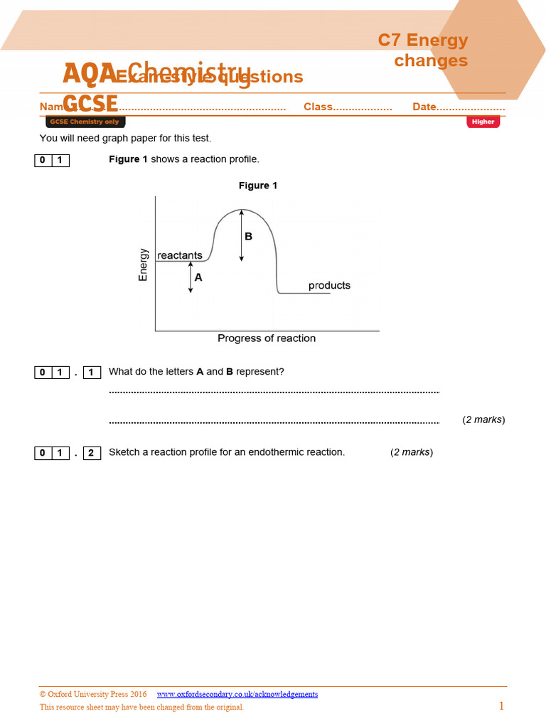 C7 Energy Changes Exam Questions | PDF | Chemical Reactions | Methane
