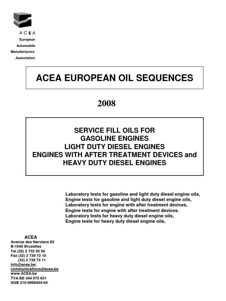 ACEA Oil Sequences Final | Motor Oil | Engines