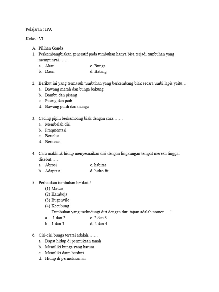 Soal Ipa KLS 6 | PDF