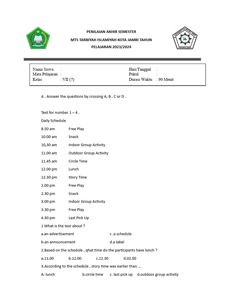 Final Assessment for Grade 7 Students | PDF | Language Arts & Discipline