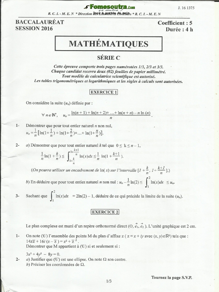 612b5b41e1dcesujet de Maths Bac C 2016 | PDF