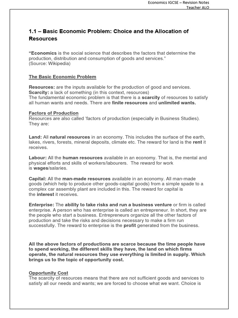 Economics IGCSE - Revision Notes (39 Chapters) | Download Free PDF ...