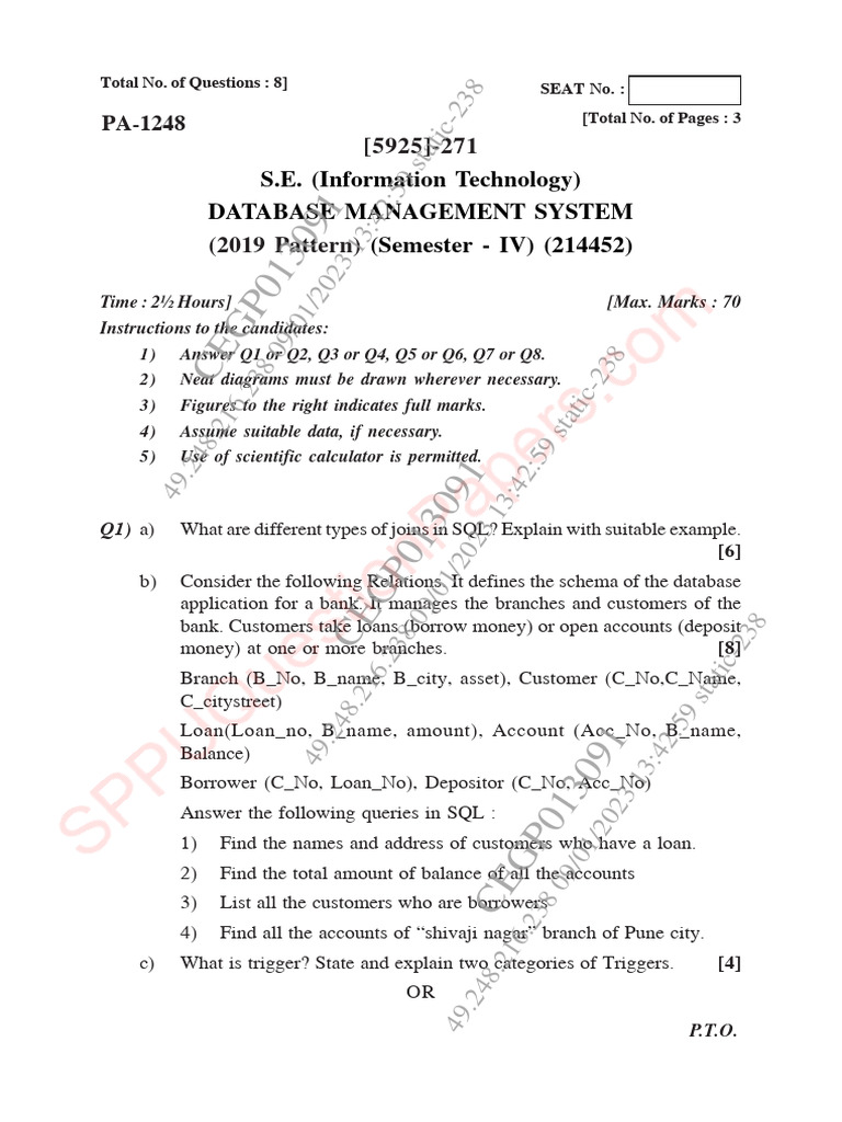 Sppu DBMS Que Paper 2 | PDF | Databases | Information Science Sppu DBMS Que Paper 2 | PDF | Databases | Information Science