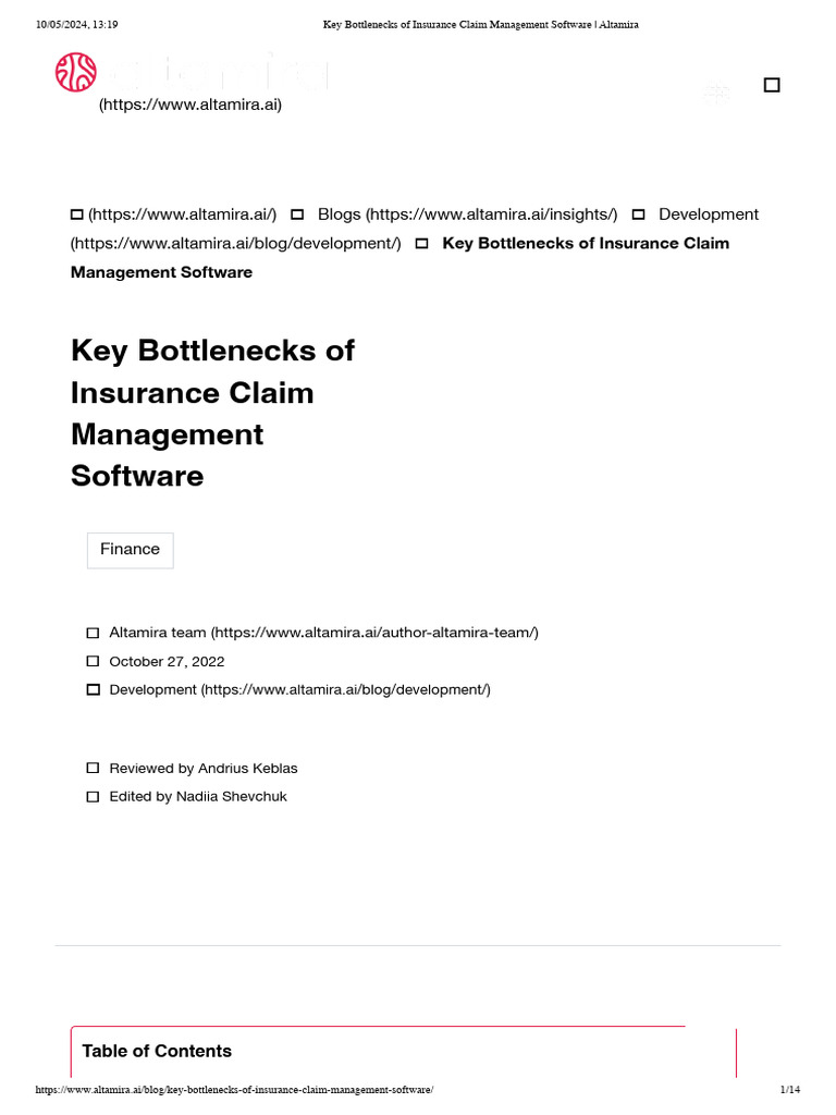 Key Bottlenecks of Insurance Claim Management Software _ Altamira | PDF ...
