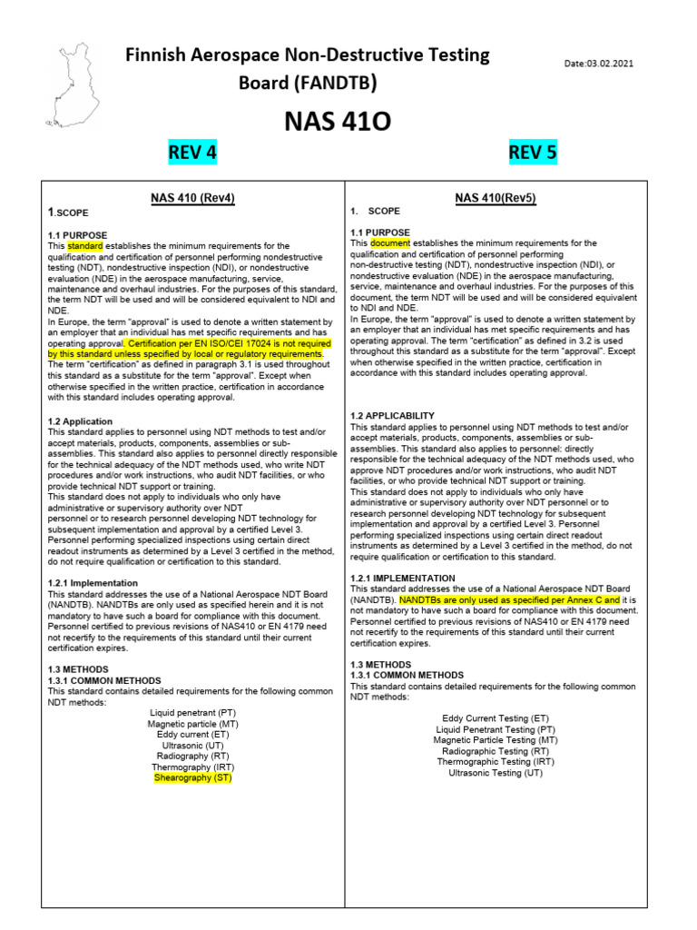 The Differences Between NAS 410 Rev 4 and 5 | PDF | Nondestructive Testing