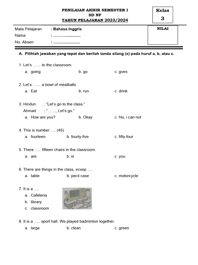 Soal Bahasa Inggris Kelas 3 Semester 1 | PDF | Geometric Shapes | Euclid