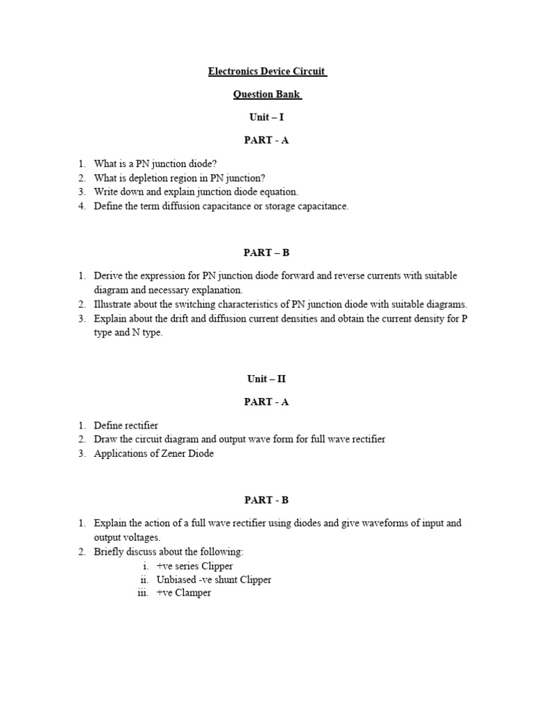 EDC Question bank | PDF | Field Effect Transistor | Diode