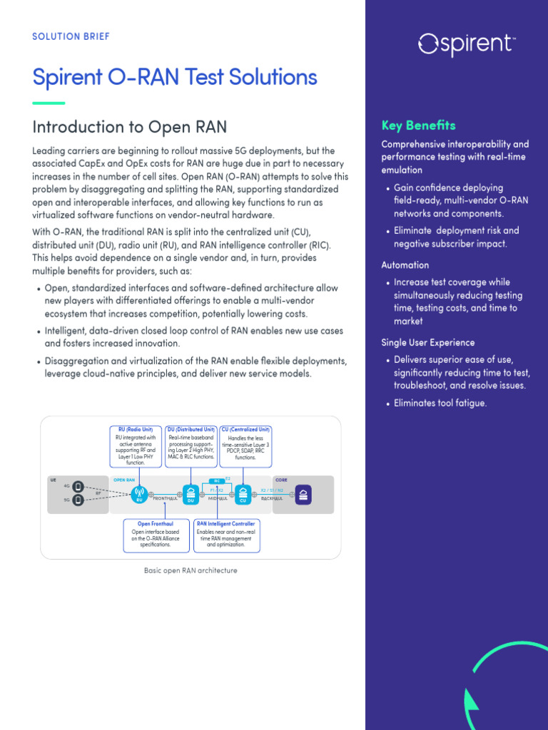 SB Spirent O-RAN Test Solutions - RevD | PDF | Interoperability ...