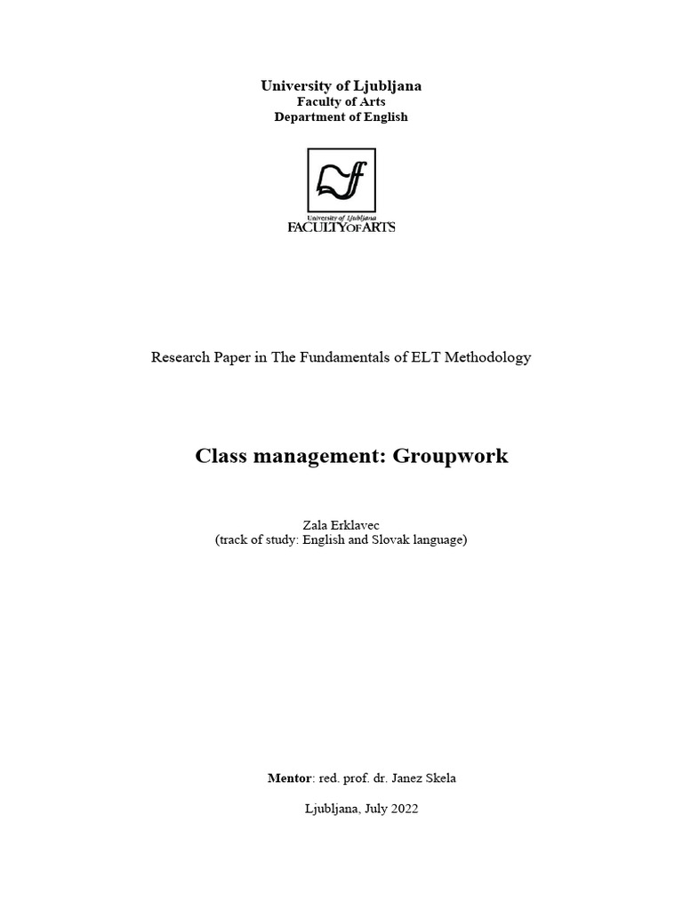 The Fundamentals of ELT Methodology: Class management: Groupwork | PDF | Teachers | Learning