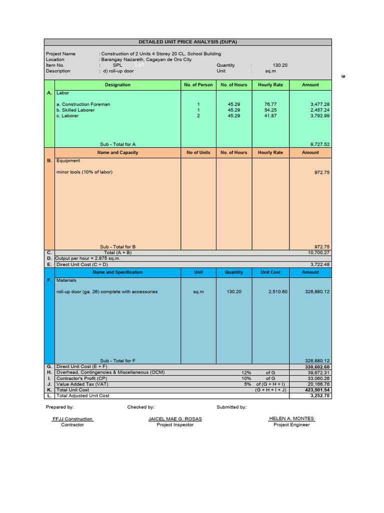 Detailed Unit Price Analysis for Construction | PDF | Cost | Value ...