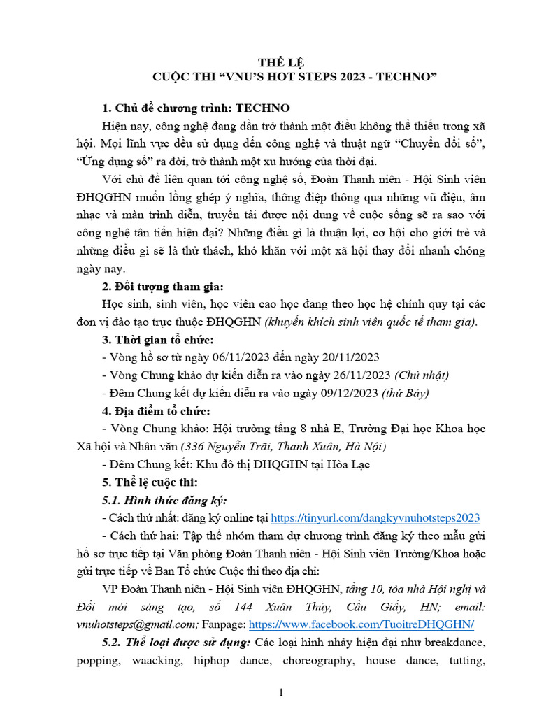 The Le Cuoc Thi VNU's Hot Steps 2023 | PDF