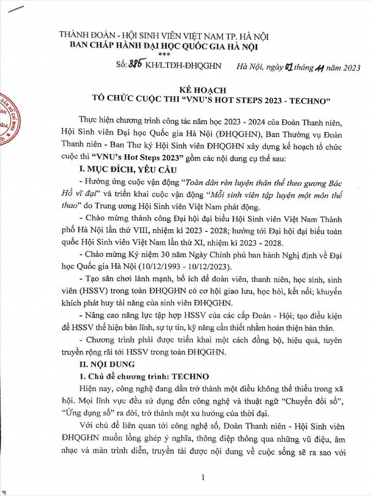 KH T CH C Cu C Thi VNU Hot Steps 2023 Techno | PDF