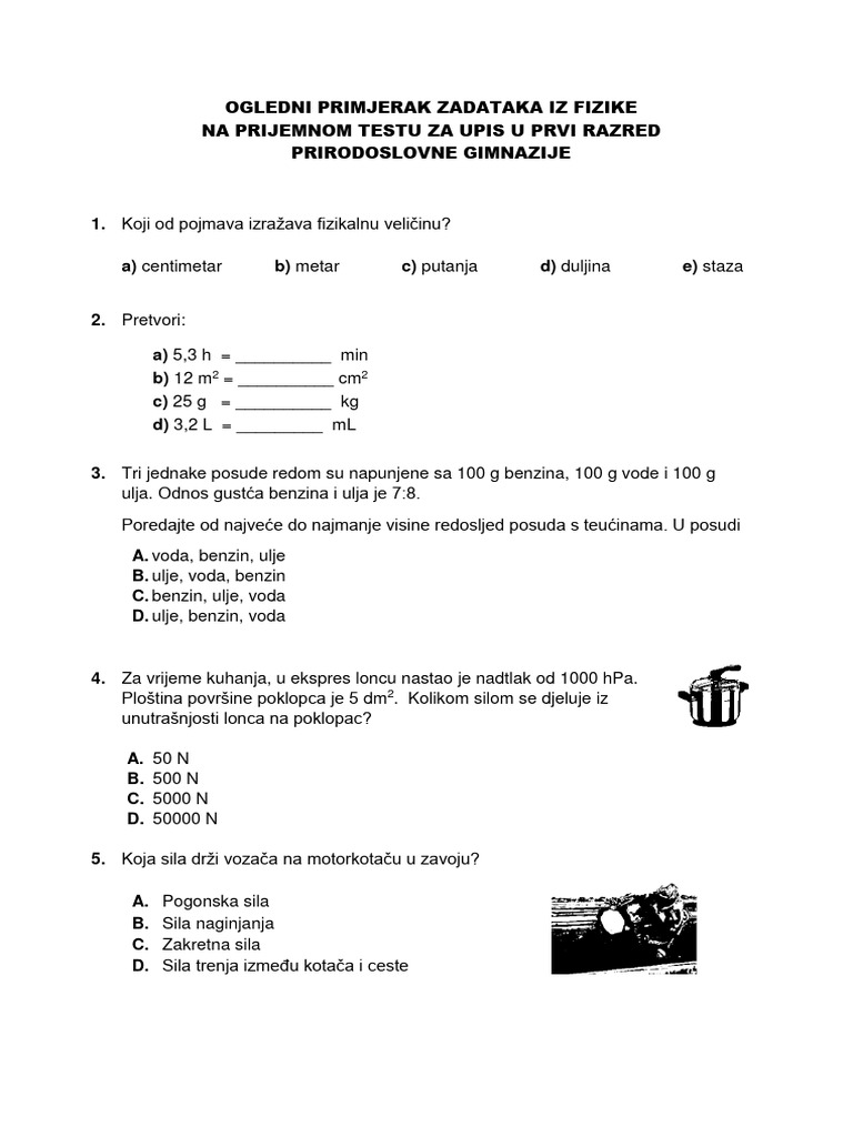 Zadaci Prijemni Fizika | PDF