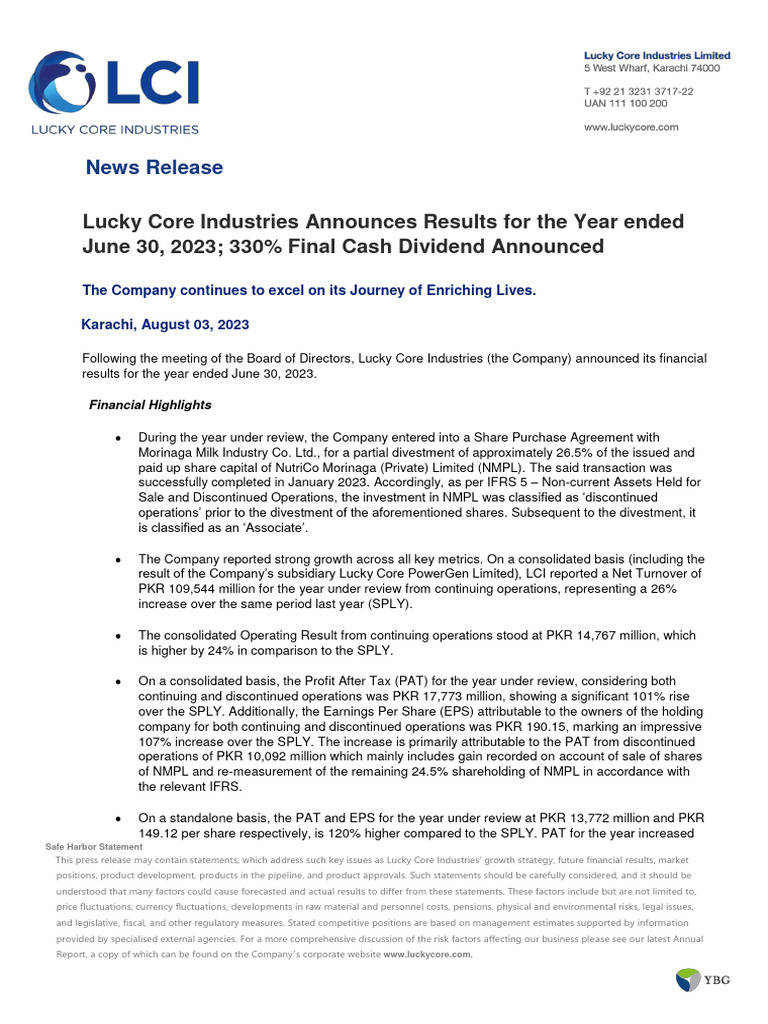 Lucky Core Industires Year End Results 2023 1 | PDF | Private Sector ...