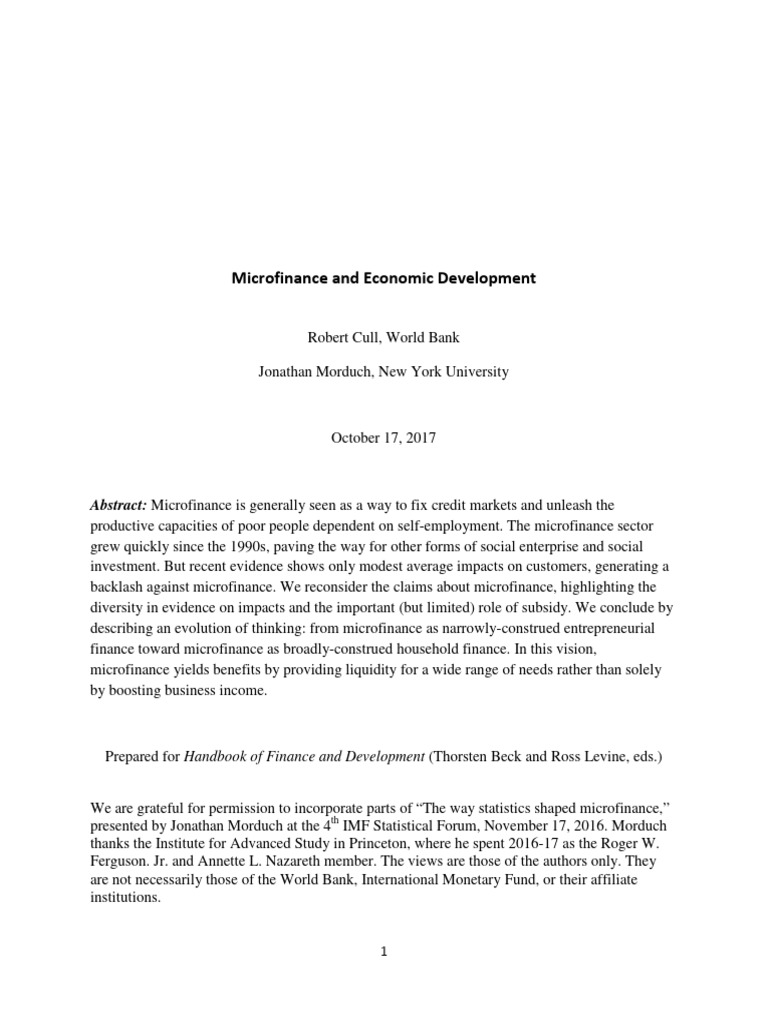 Cull and Morduch - Microfinance and Economic Development | PDF | Microfinance | Microcredit