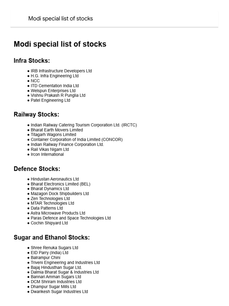 Modi special list of stocks | PDF