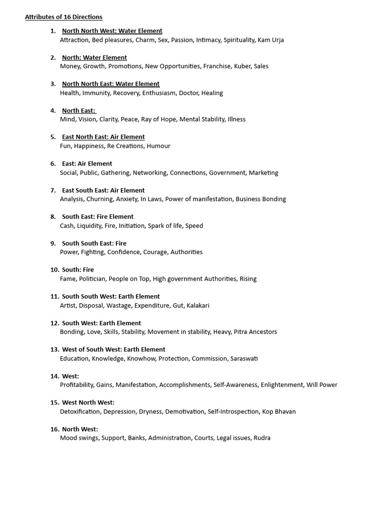 16 Directions and Their Elemental Attributes | PDF | Taste | Psychology