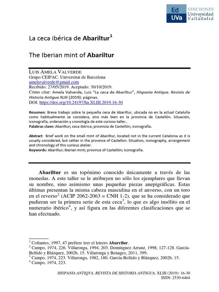 La ceca ibérica de Abariltur en Castellón | PDF | Dinero | Monedas