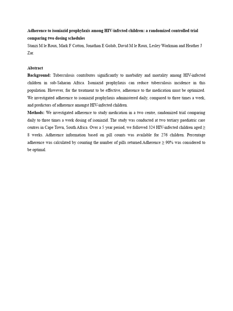 Adherence To Isoniazid Prophylaxis Among HIV | PDF