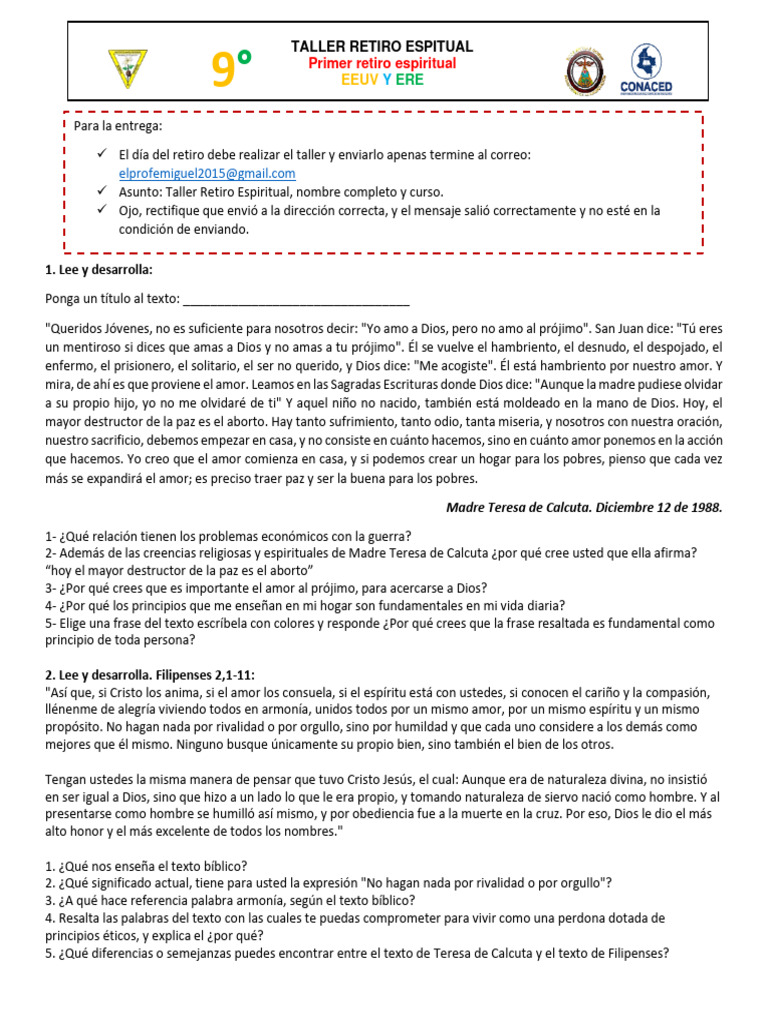 Taller 1er Retiro 9° - 2024 | PDF | Amor | Jesús