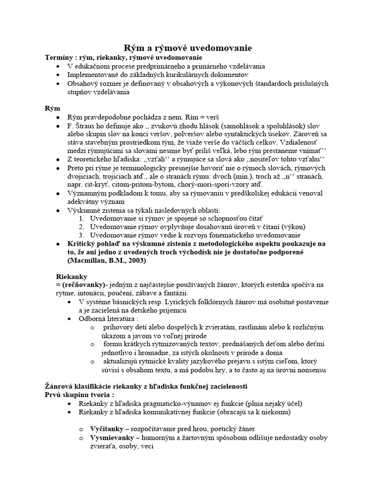 Rým A Rýmové Uvedomovanie | PDF