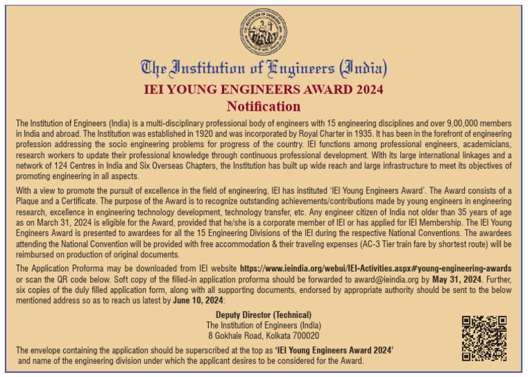 IEI Young Engineers Award 2024 Details | PDF | Engineering