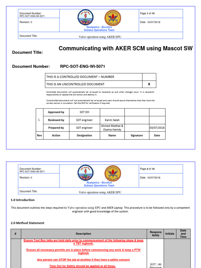 RPC-SOT-ENG-WI-5071 Rev0 (Communicating With Aker SCM by Using Mascot) | Download Free PDF ...
