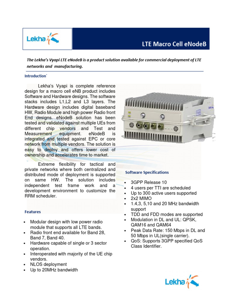 Lekha Vyapi LTE eNodeB Solution | PDF | Lte (Telecommunication) | Radio