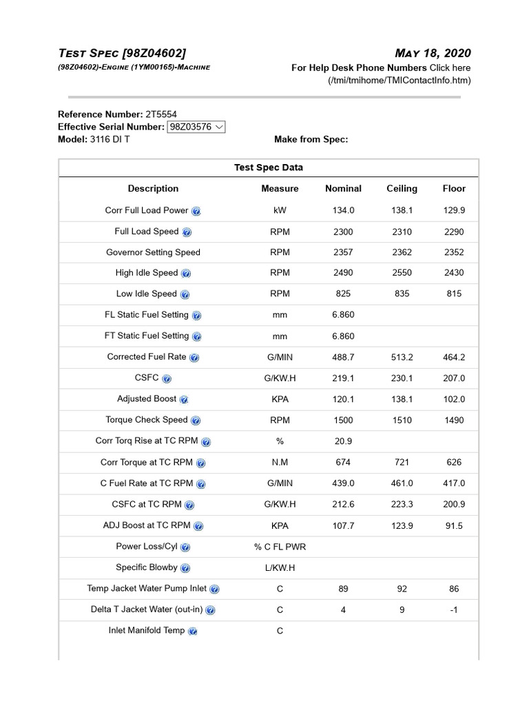 Ficha Tecnica 3116 960f | PDF | Engines | Turbocharger