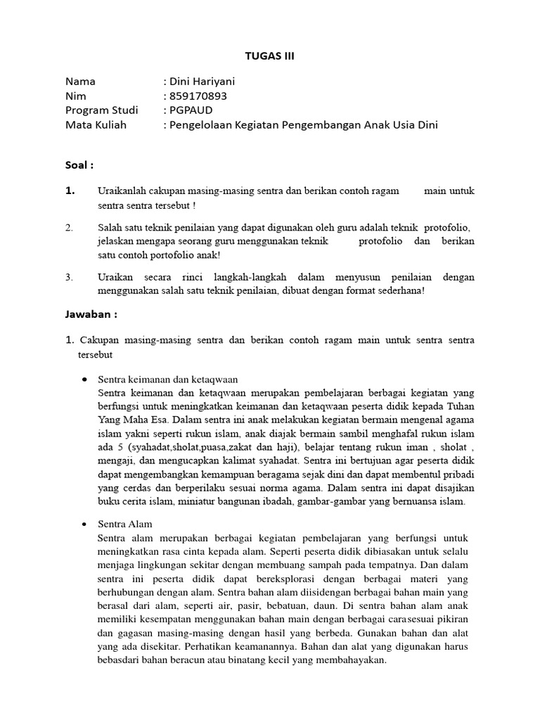 TUGAS III Pengelolaan Dini Hariyani | PDF