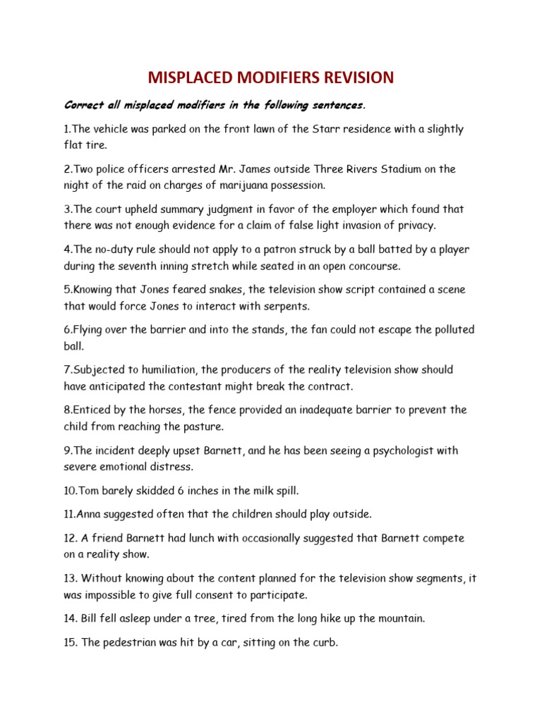 Gr.9.Misplaced Modifiers Exercises | PDF