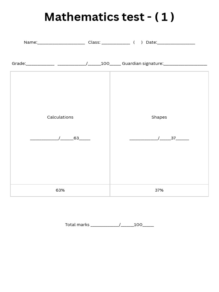 Mathematics Test Score Sheet | PDF