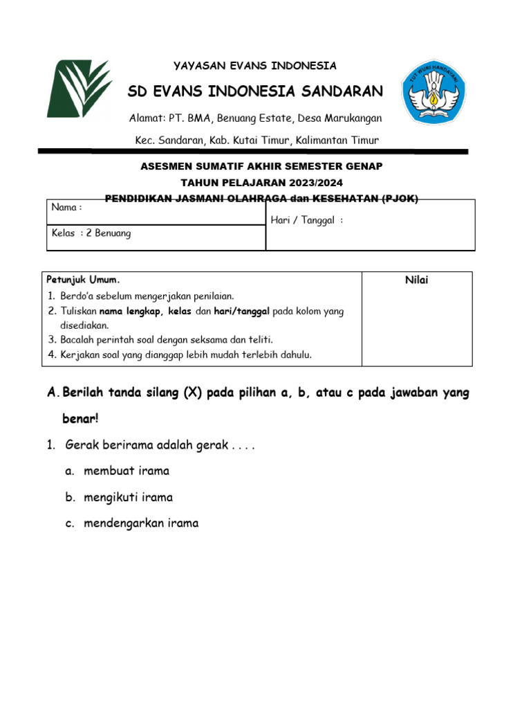 Soal Asesmen Sumatif Kelas 2 2024 | PDF