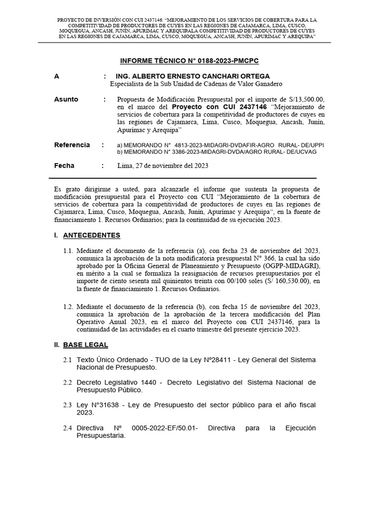 Informe Técnico - MODIFICACION Por 13,500 So | Descargar gratis PDF ...