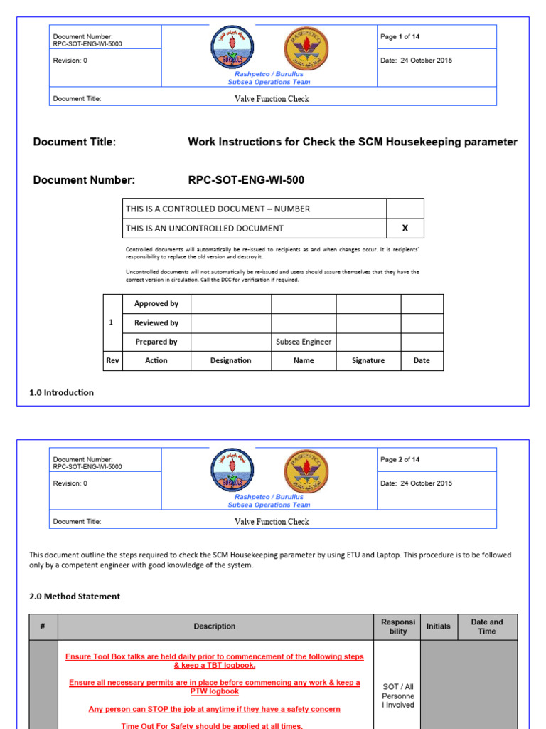 RPC-SOT-ENG-WI-500 Rev0 (Valve Function Check) ETU | PDF | Version ...