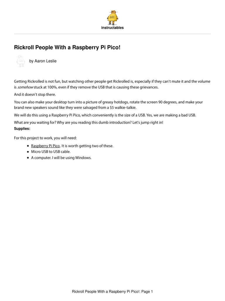 Rickroll People With A Raspberry Pi Pico | PDF | Raspberry Pi | Usb